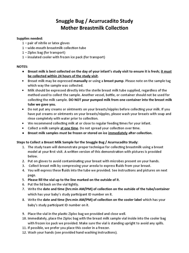 Biosample Breastmilk Collection Protocol Mother v2 | PDF | Breast Milk ...