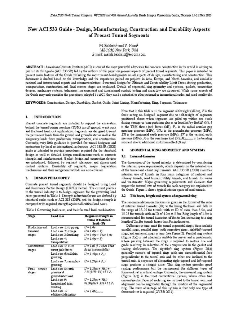 WTC 2020 - Full Paper 1 (ACI 533) - 402 - Final | PDF | Tunnel | Concrete