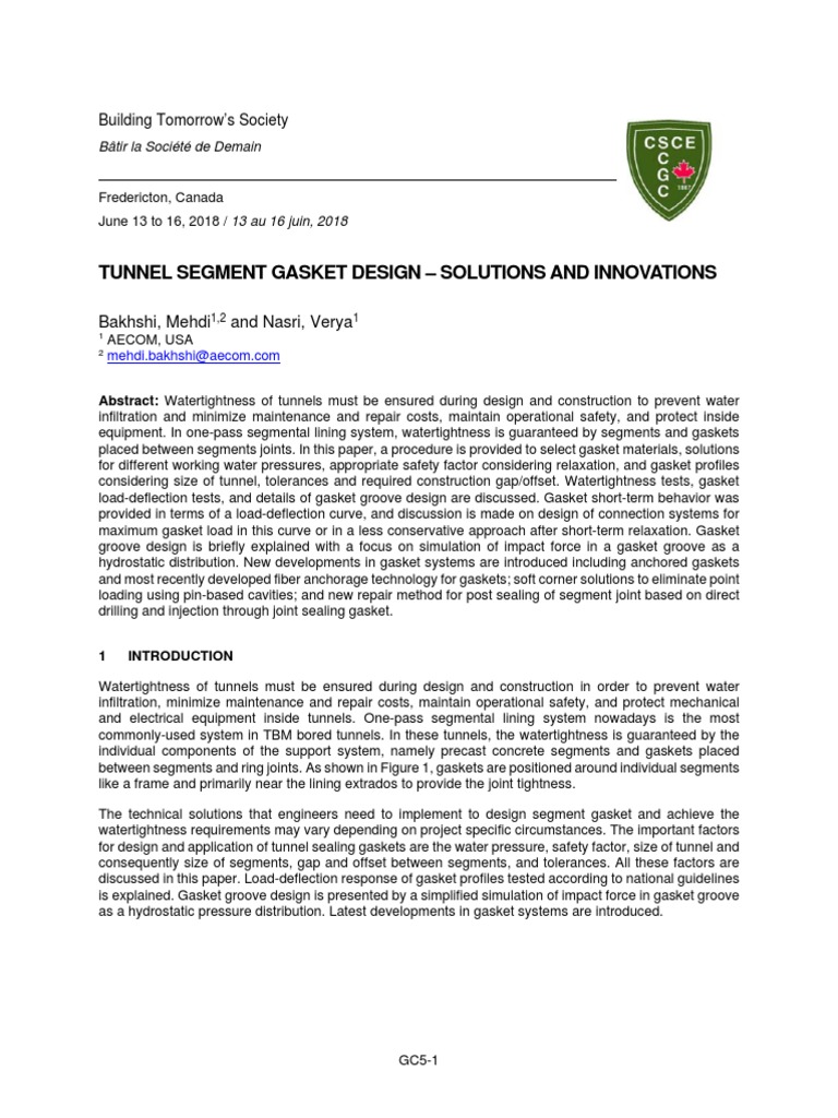 Tunnel Segment Gasket Design - Solutions and Innovations: Bakhshi ...