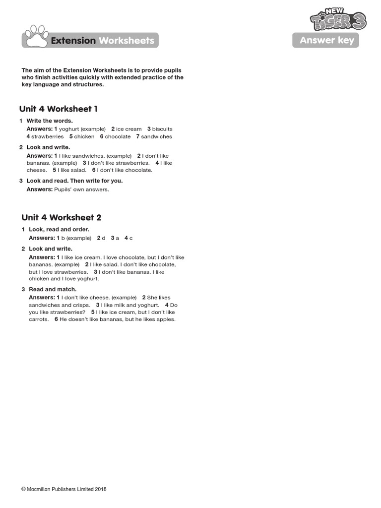 Food-2 Worksheets-1 2 AnswerKey | PDF