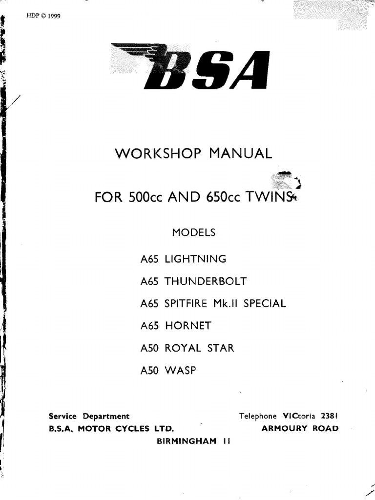 BSA A65 A50 Shop Manual 1966 | PDF