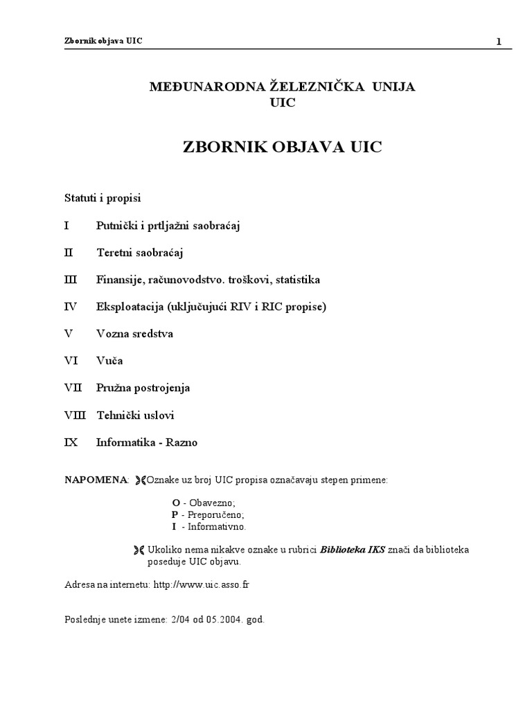 Zbornik Objava UIC | PDF