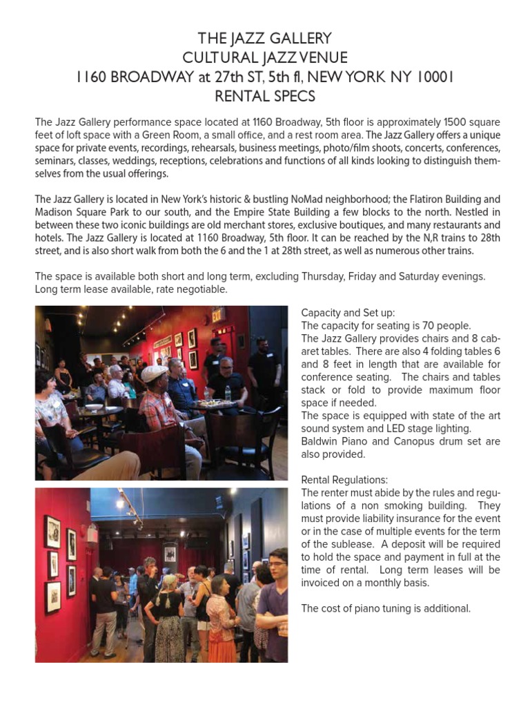 Jazz Gallery Event Space Rental NYC | PDF | Audio Electronics | Sound ...