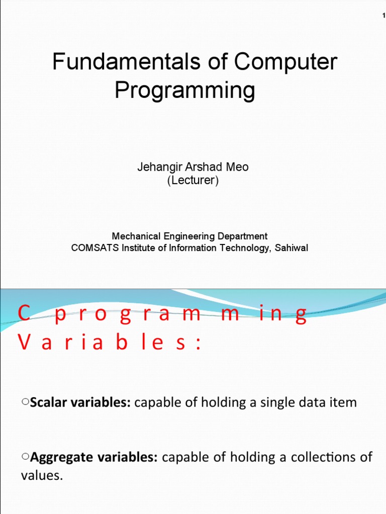 Fundamentals of Computer Programming: Jehangir Arshad Meo (Lecturer ...