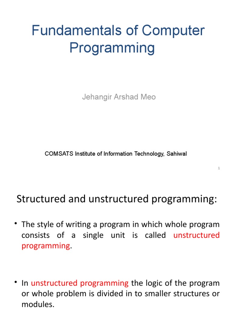 Fundamentals of Computer Programming: Jehangir Arshad Meo | PDF ...
