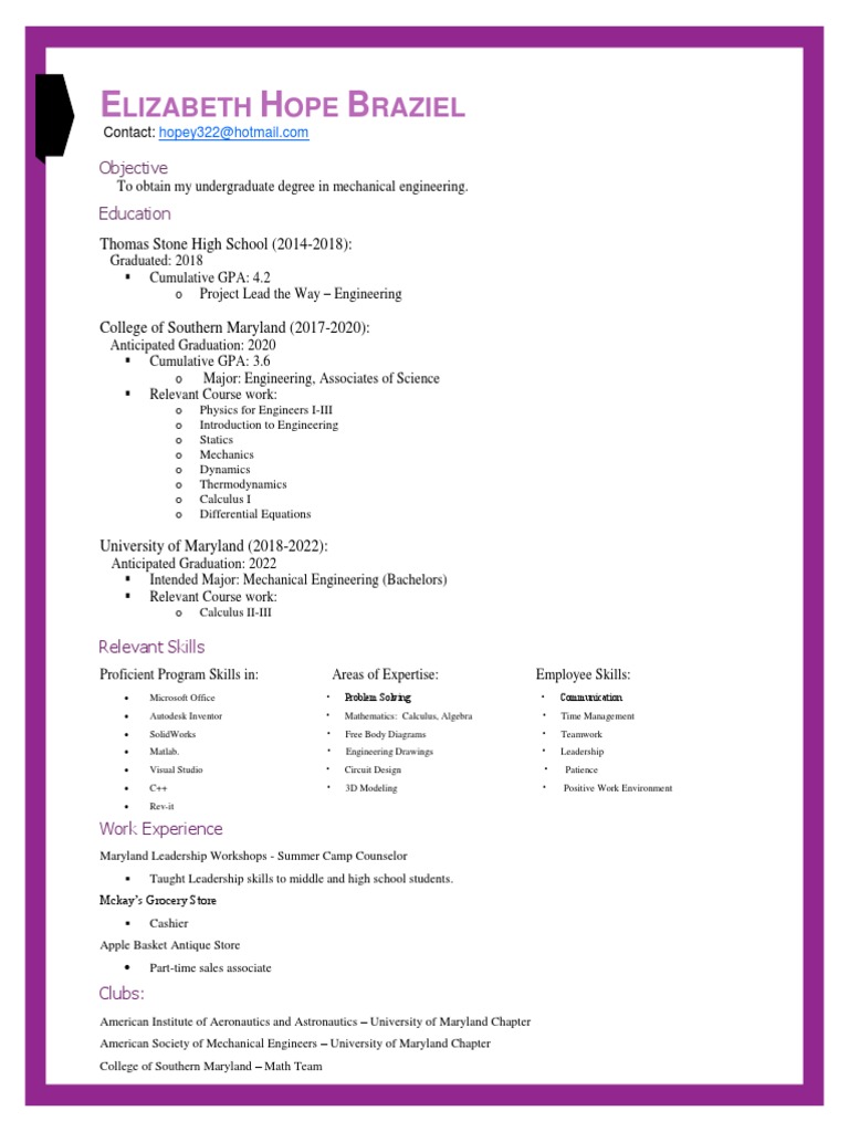 Mechanical Engineering Student Profile | PDF