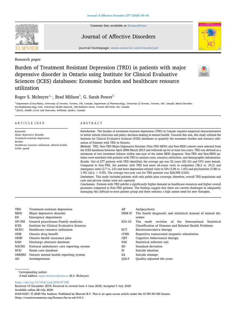 Journal of A Ffective Disorders: Research Paper | PDF | Major ...