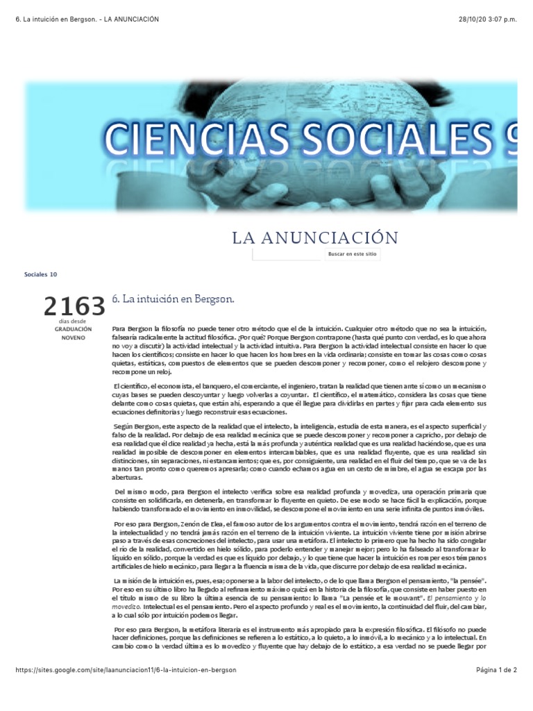 La Intuición en Bergson. - LA ANUNCIACIÓN | PDF | Henri Bergson | Intuición