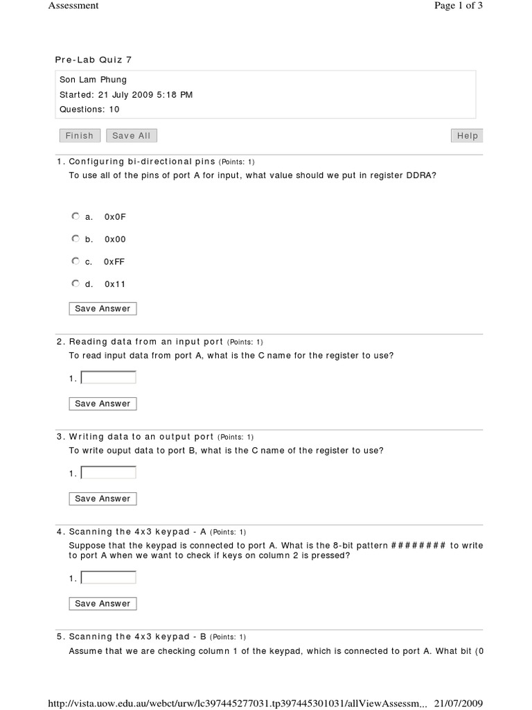 Pre Lab Quiz 7 Finish Save All Help Pdf Digital Technology