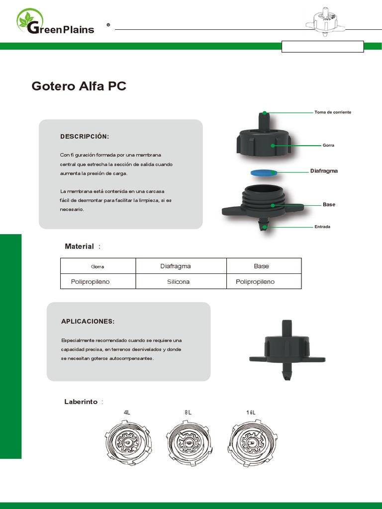 Alfa PC Dripper Tech Data - En.es | PDF | Naturaleza