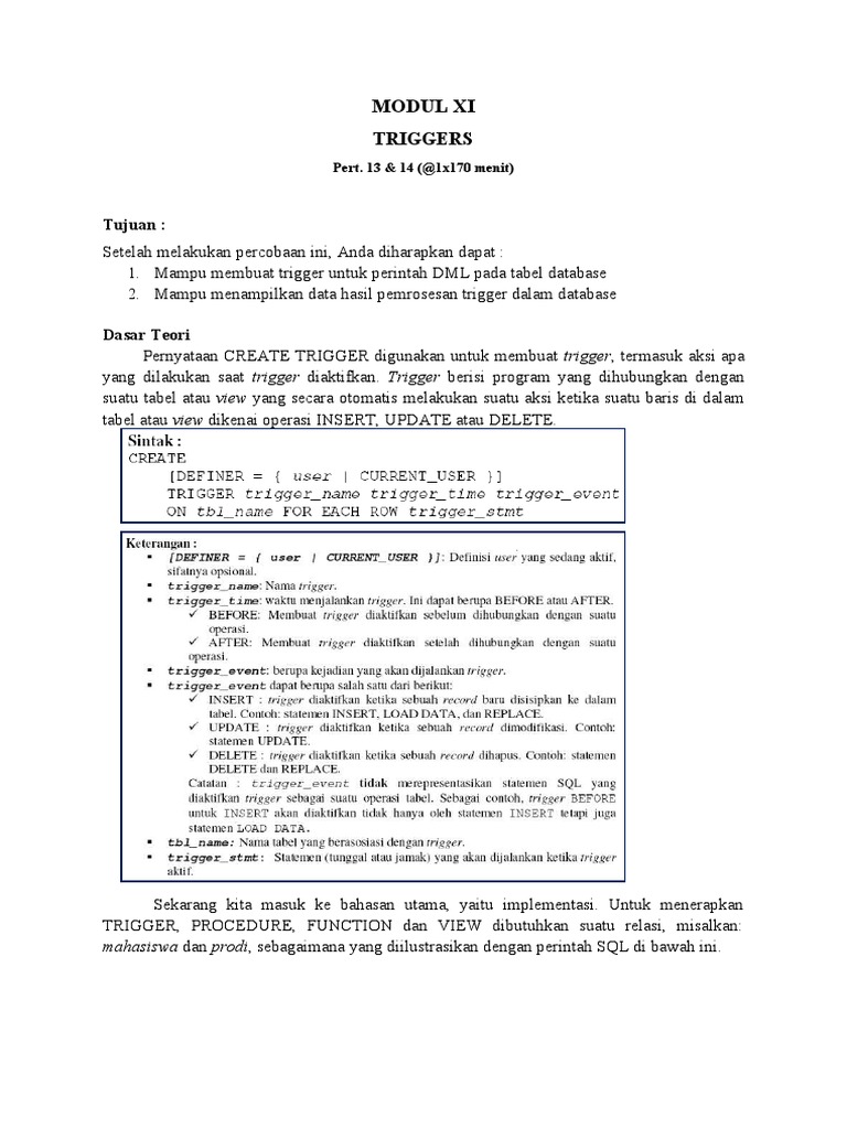 MODUL XI TRIGGERS Maju Basis Data | PDF
