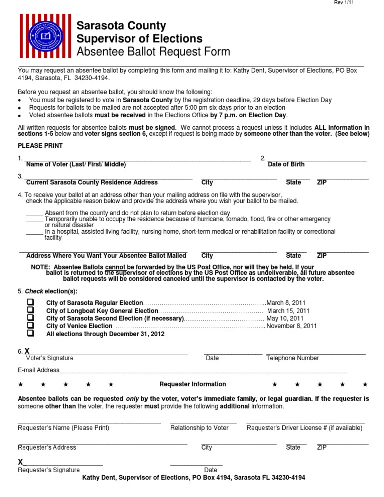 AB Request Form General Rev 122010 | PDF | Absentee Ballot | Voter ...
