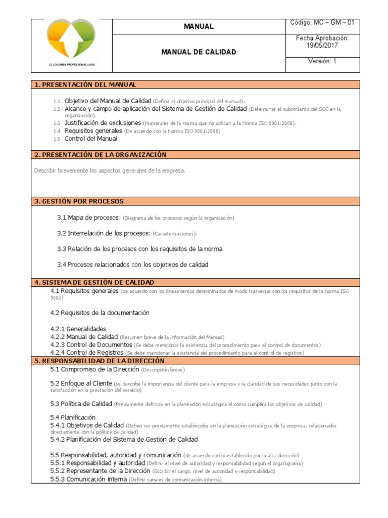 Formato Manual de Calidad | PDF | Sistema de manejo de calidad ...