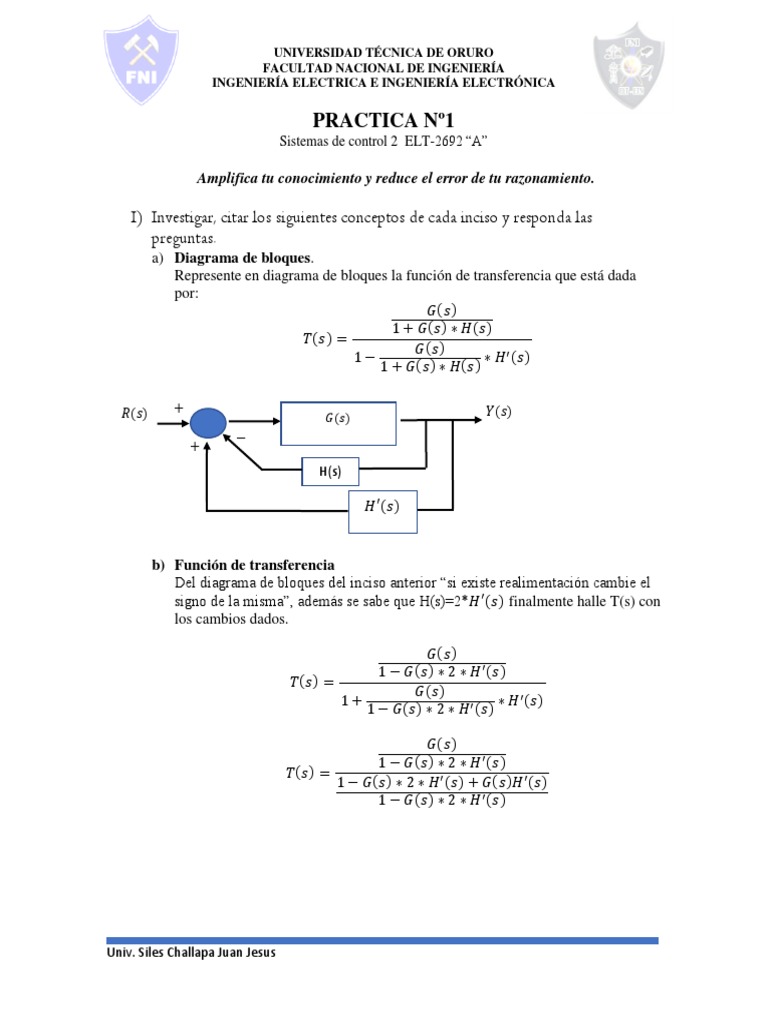 Sol - Practica 1 2-2020 Elt 2692 | PDF | Sistema de control | Análisis