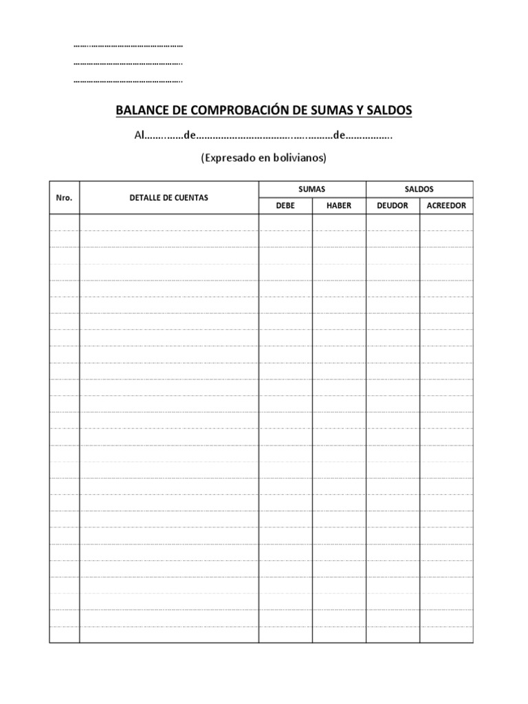 Modelo Balance de Comprobacion de Sumas y Saldos PDF | PDF