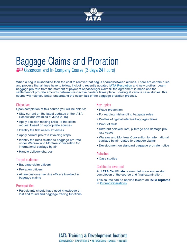 Baggage Claims and Proration: Classroom and In-Company Course (3 Days ...