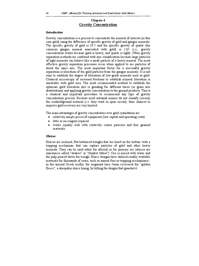 Gravity Concentration: GMP - Manual For Training Artisanal and Small ...