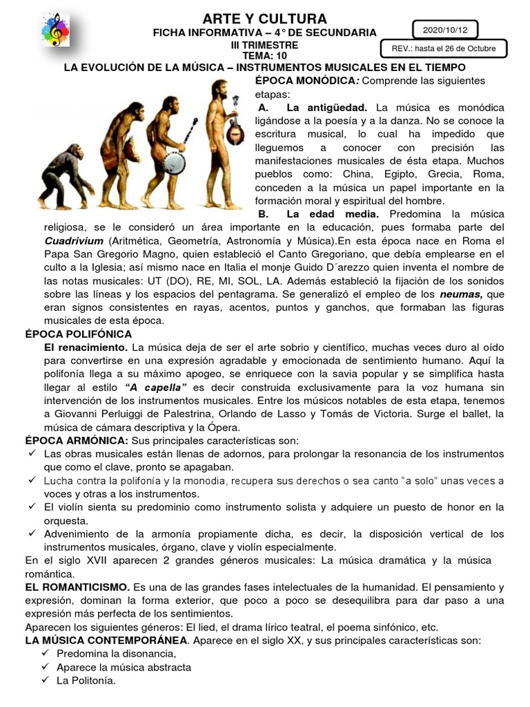 FICHA DE ARTE 4° - La Evolución de La Música... | PDF | Instrumentos ...