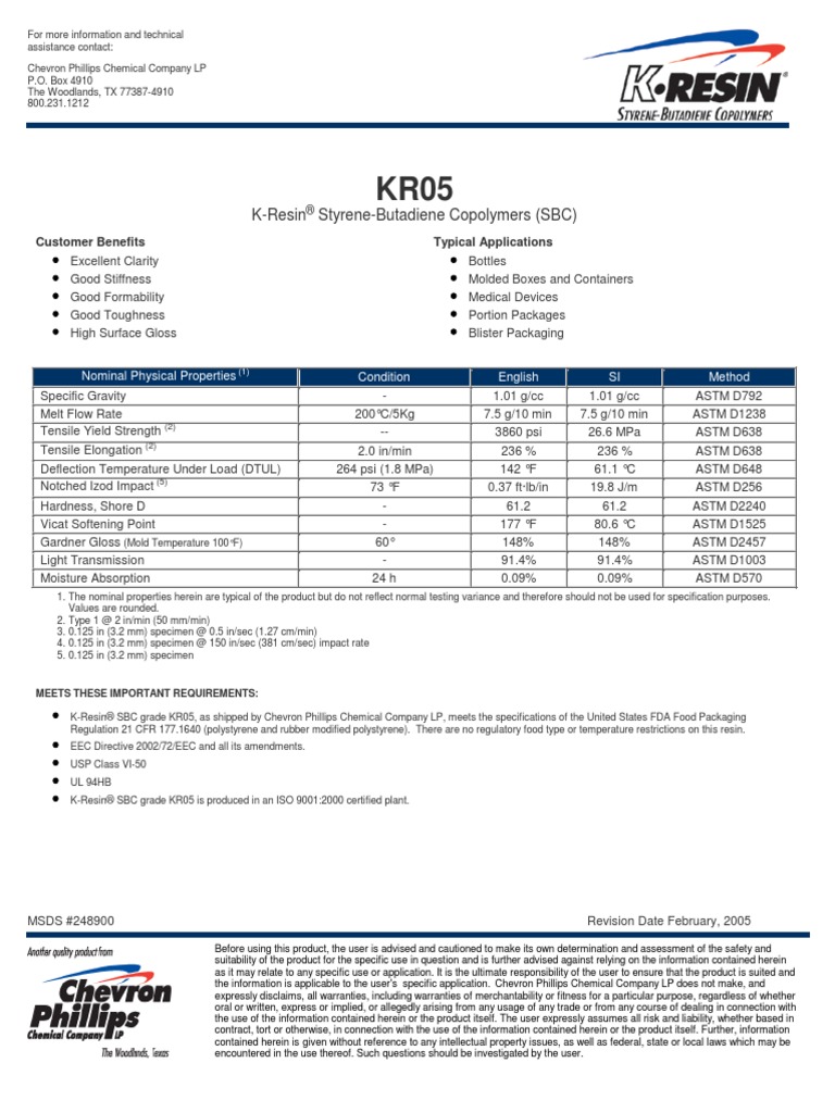 K-Resin Styrene-Butadiene Copolymers (SBC) : Customer Benefits Typical ...