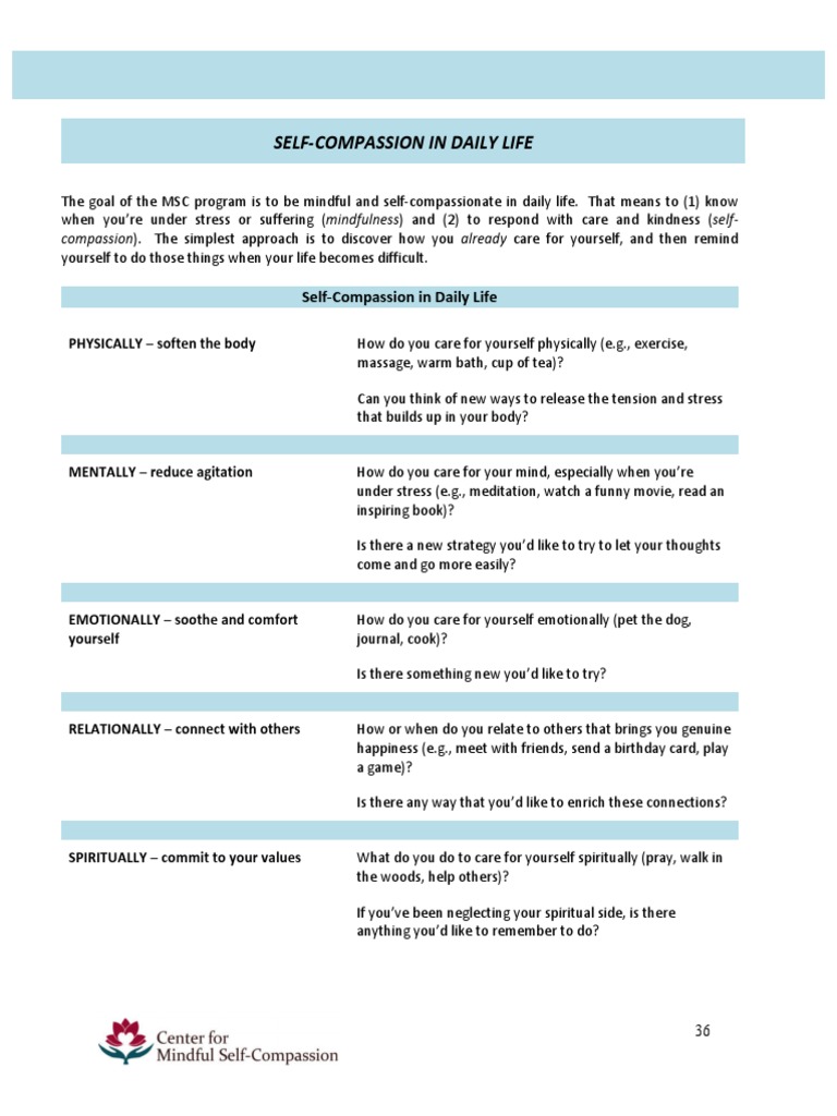 Self Compassion in Daily Life | PDF | Metaphysics Of Mind ...