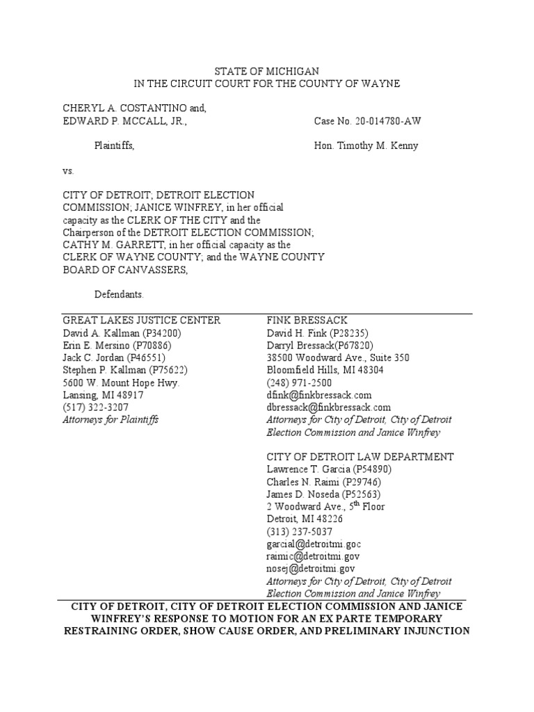 Response to Ex Parte TRO Motion | PDF | Injunction | Elections