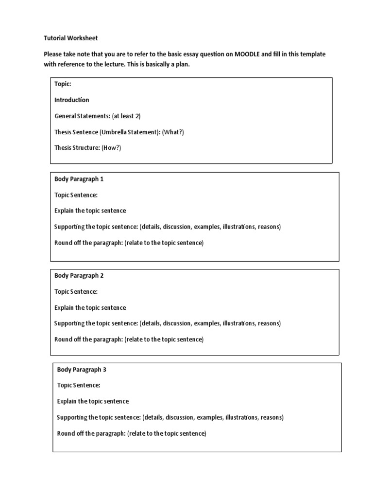 Basic Essay Tutorial Worksheet | PDF