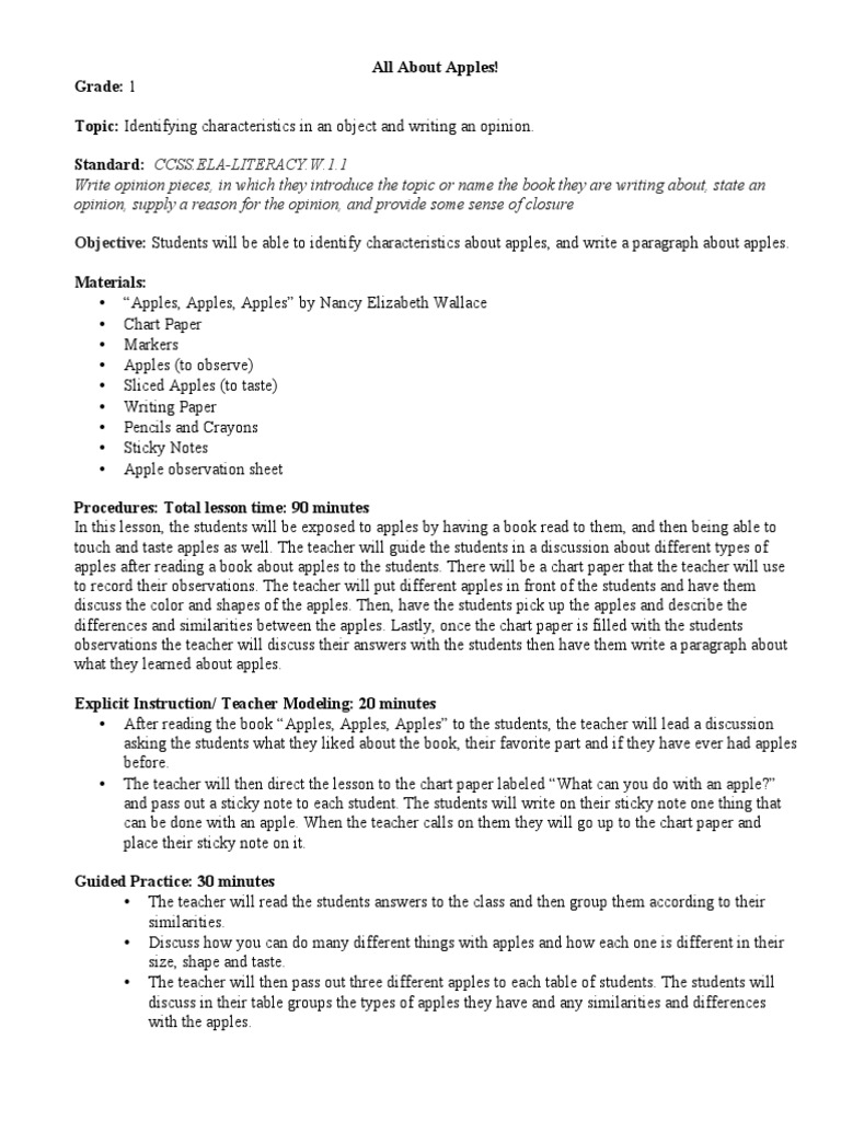 All About Apples Lesson Plan | PDF | Lesson Plan | Pedagogy