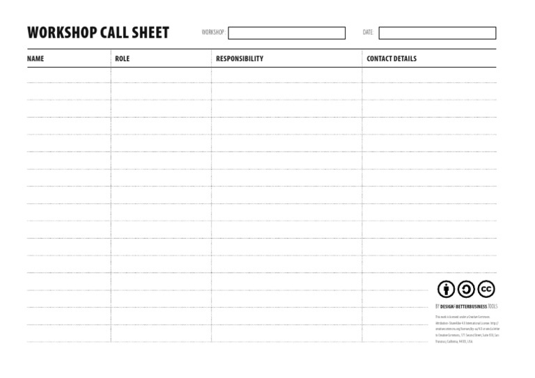 Workshop Call Sheet: Name Role Responsibility Contact Details | PDF