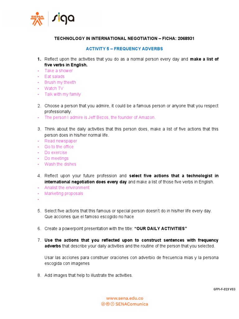 Activity 5 - Adverbios de Frecuencia | PDF
