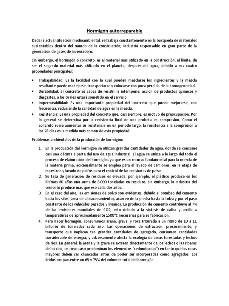 Hormigón Autorreparable con Bacterias | PDF | Hormigón | Cemento