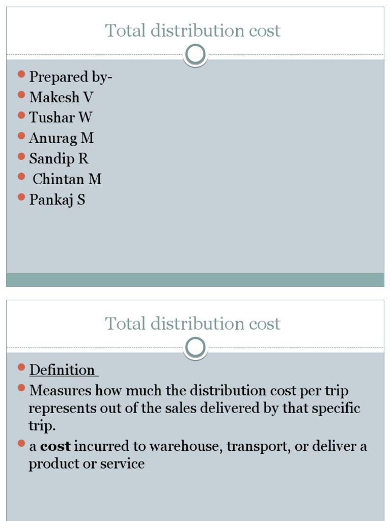 Total Distribution Cost: Prepared By-Makesh V Tushar W Anurag M Sandip ...