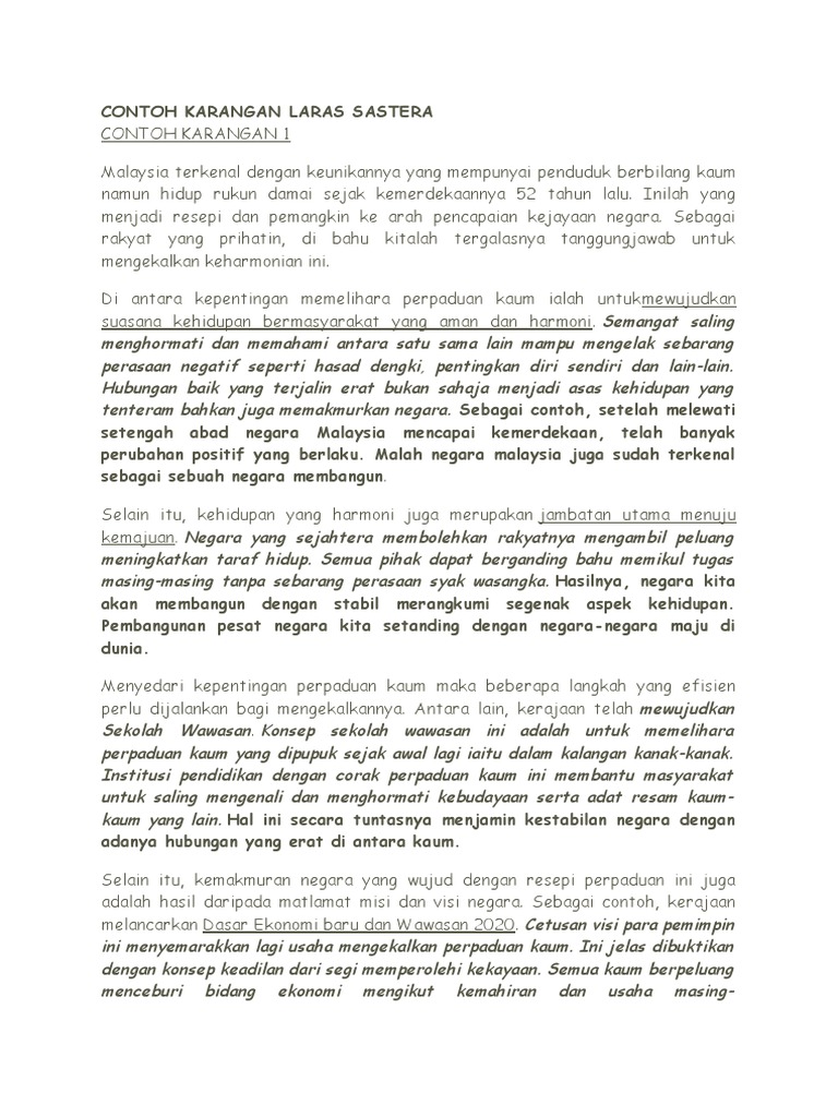 Contoh Karangan Laras Sastera | PDF