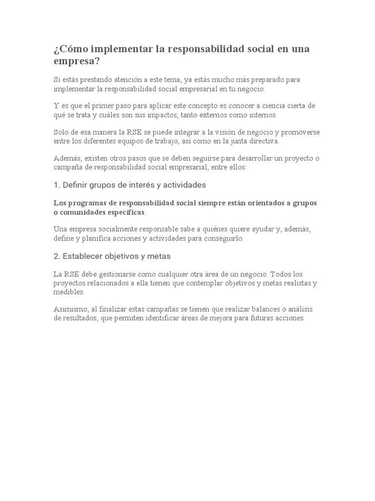 Cómo Implementar La Responsabilidad Social en Una Empresa | PDF