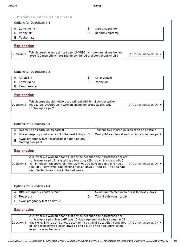 Explanation: Options For Questions 1 1 | PDF | Birth Control | Combined ...