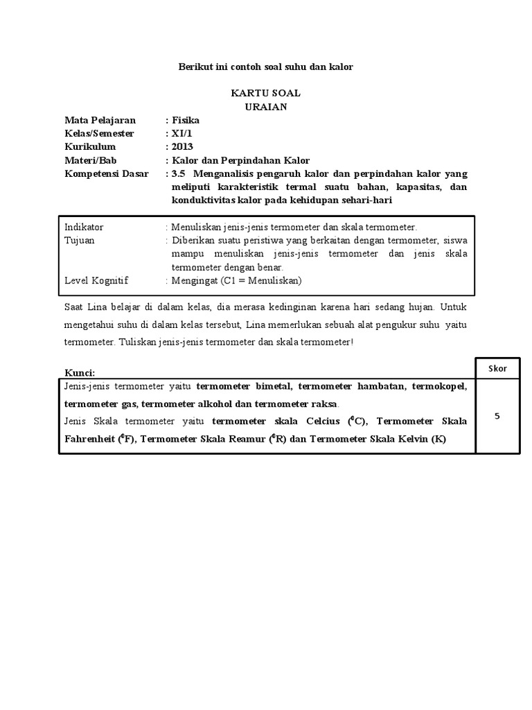 Contoh Soal Suhu dan Kalor Kelas 11 | PDF
