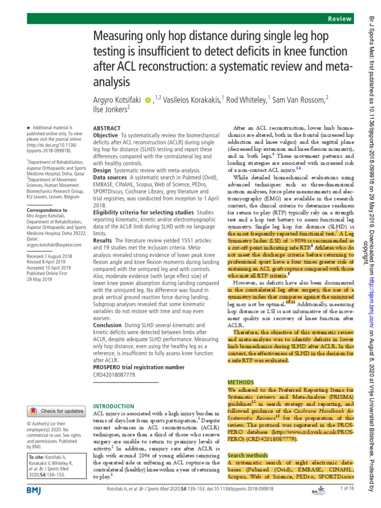 Measuring Only Hop Distance During Single Leg Hop Testing Is ...