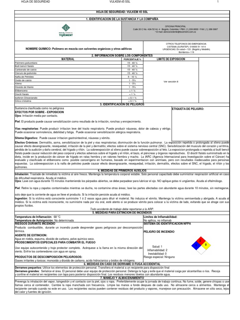 Vulkem 45 SSL | PDF | Agua | Dióxido de carbono