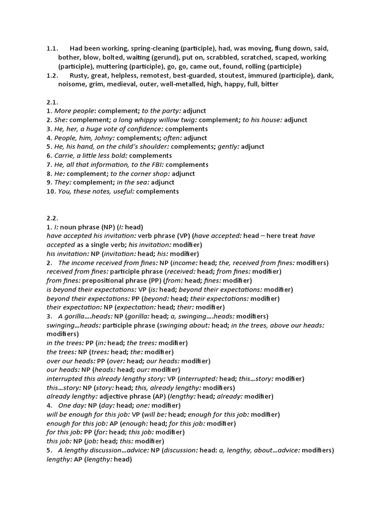 Key To Syntax Exercises | PDF | Clause | Phrase