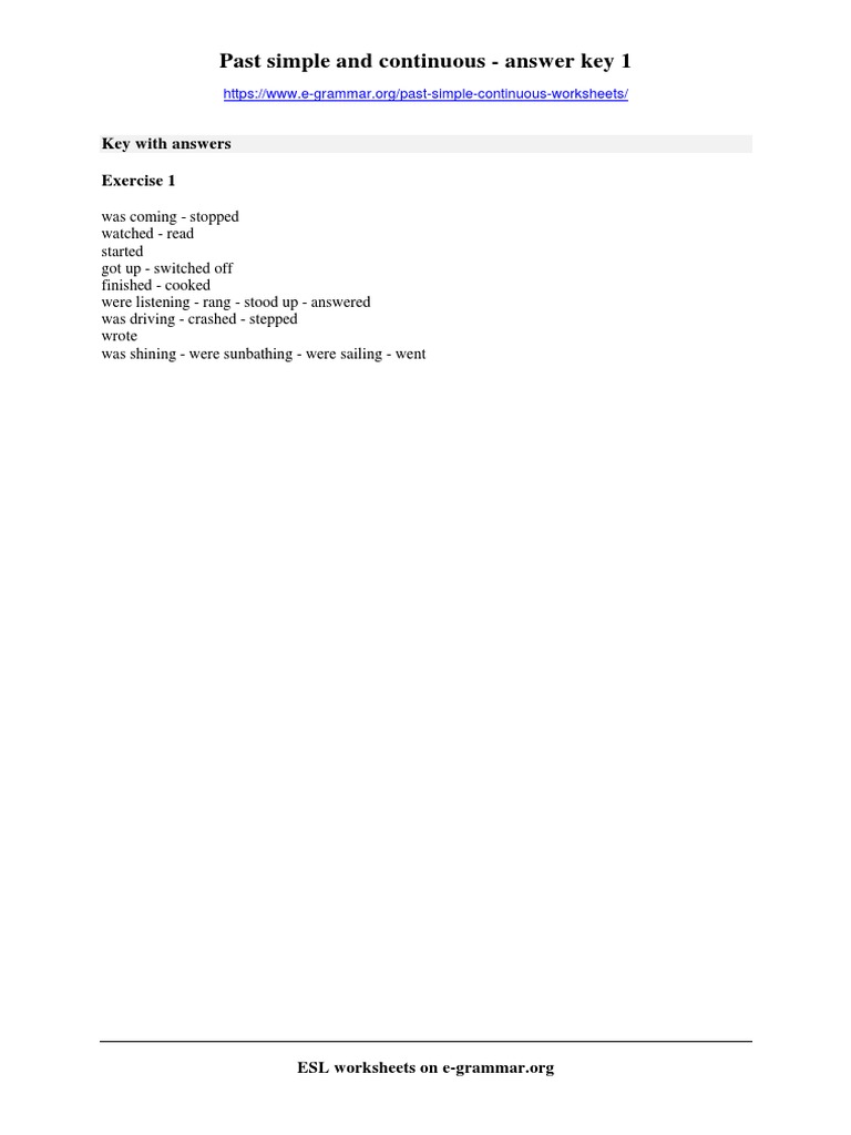 Past Simple Continuous Exercise 1 Key PDF | PDF