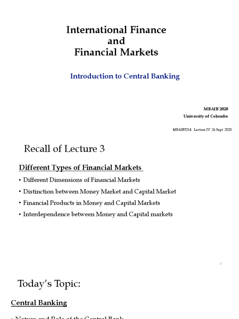 Lecture 4 - Central Banking - MBAIB5214 PDF | PDF | Monetary Policy ...