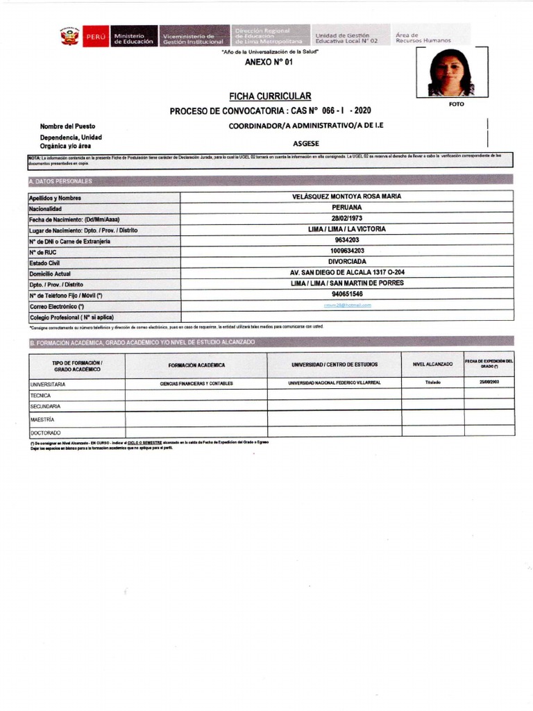 Ficha Curricular Anexo 1 PDF | PDF