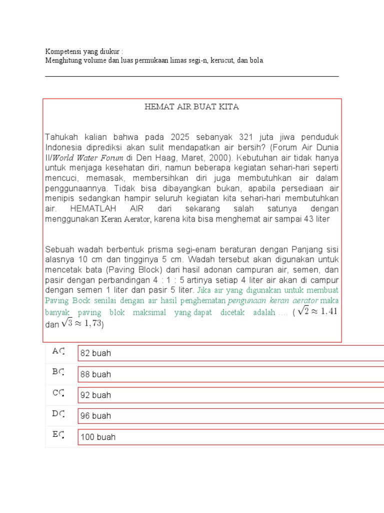 Contoh Soal AKM Numerasi | PDF