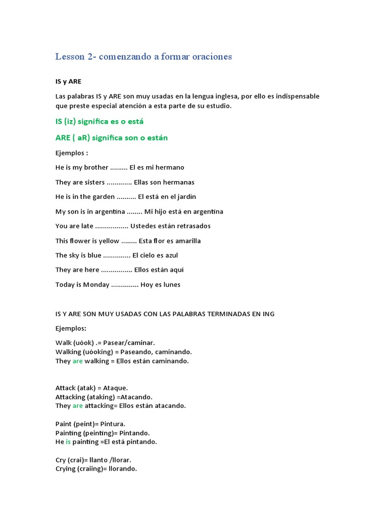 Lesson 2 de Ingles Basico | PDF | Idiomas