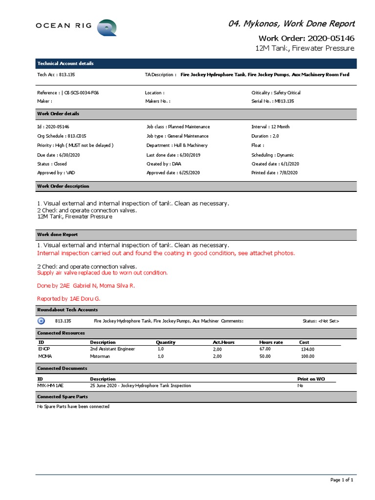 12 Monthly Routine Fire Jockey Hydrophore Tank Maintenance - PNG | PDF ...