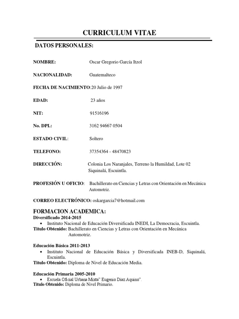 CURRICULUM VITAE de Oscar | PDF