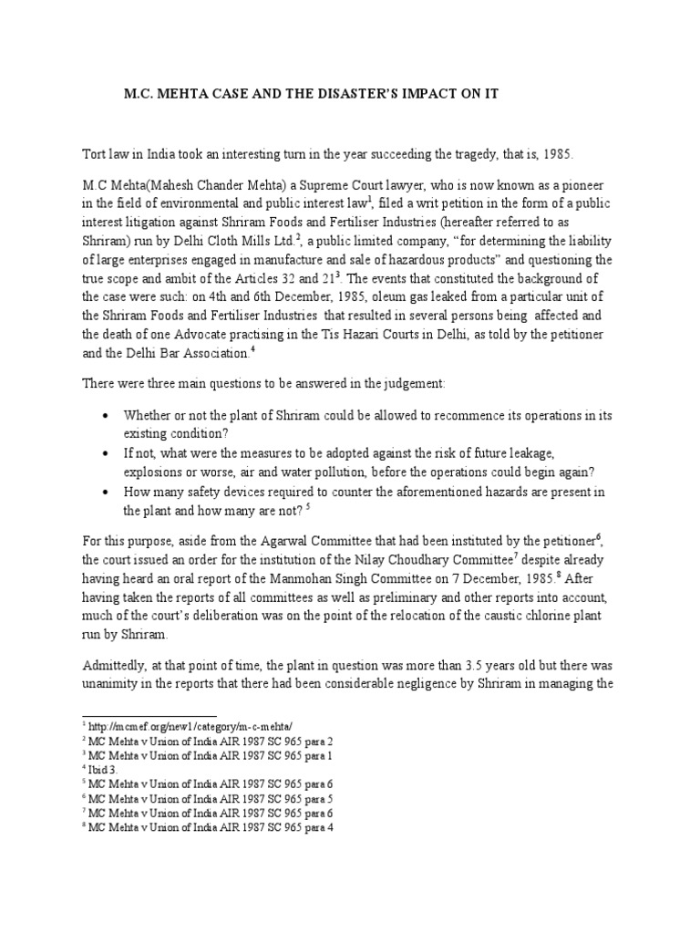 3.mc Mehta Case and Impact | PDF | Justice | Crime & Violence