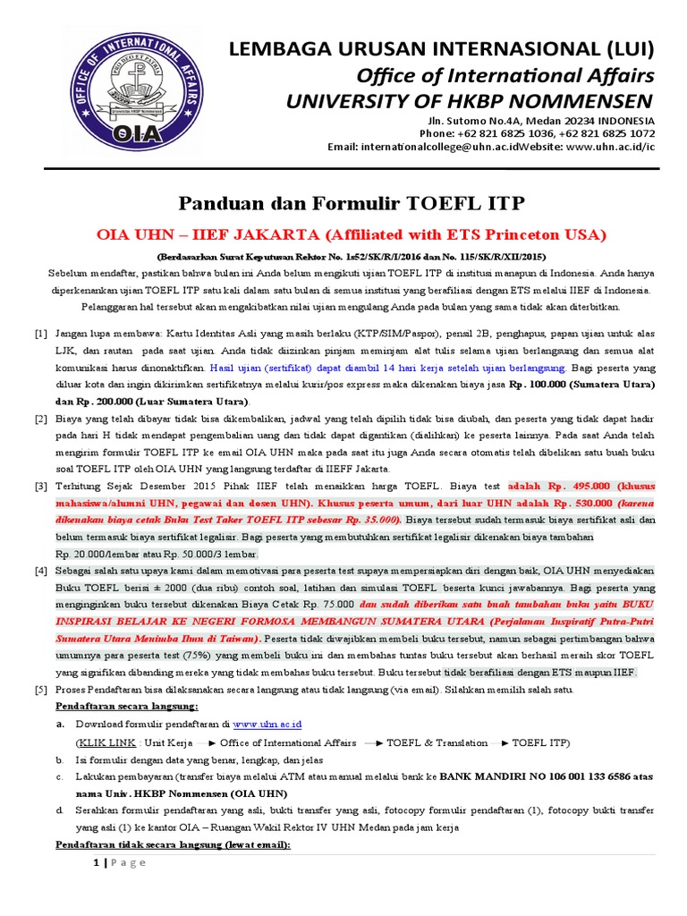 Updated TOEFL ITP Form | PDF
