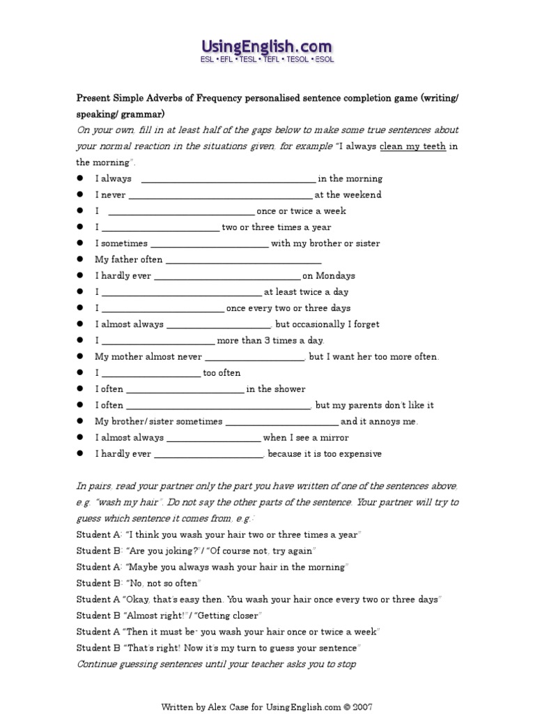 Simple Present - Frequency Adverbs | PDF | Adverb | Sentence (Linguistics)