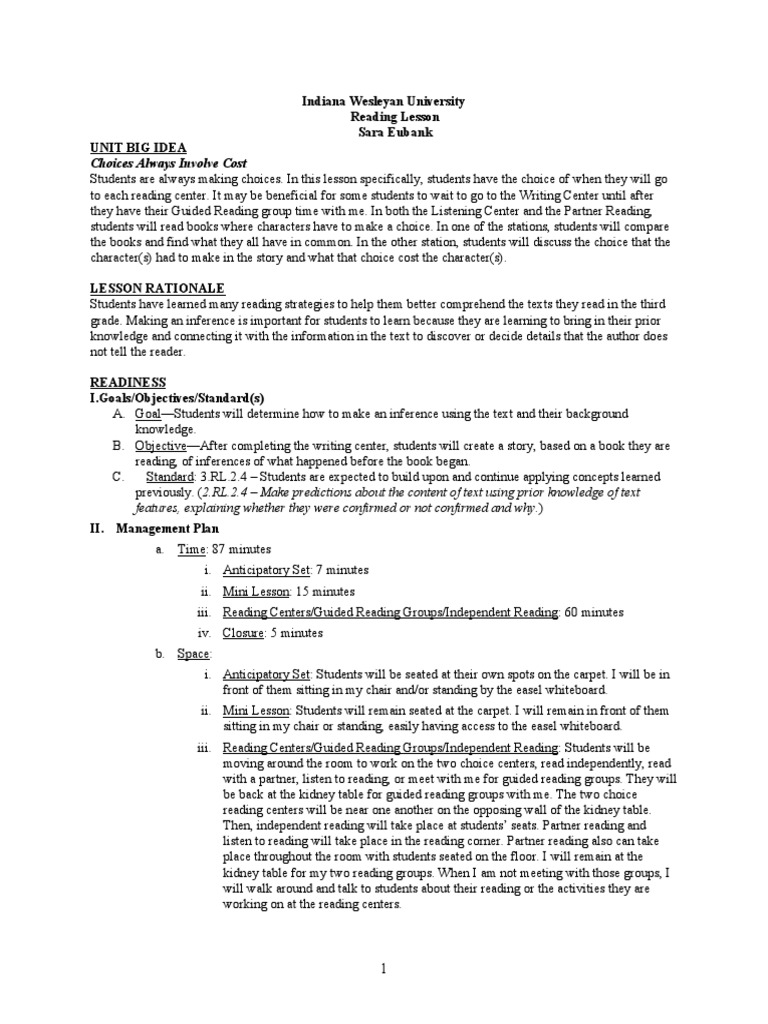 Reading Lesson Plan-Weebly | PDF