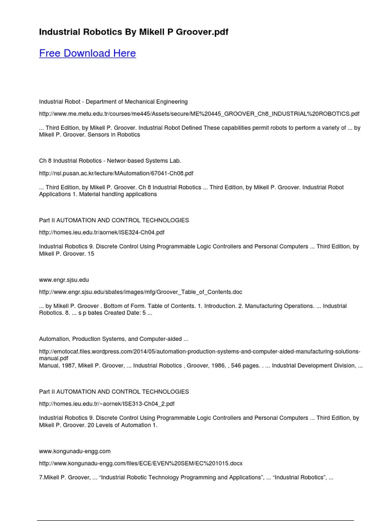 Free Download Here: Industrial Robotics by Mikell P Groover PDF | PDF